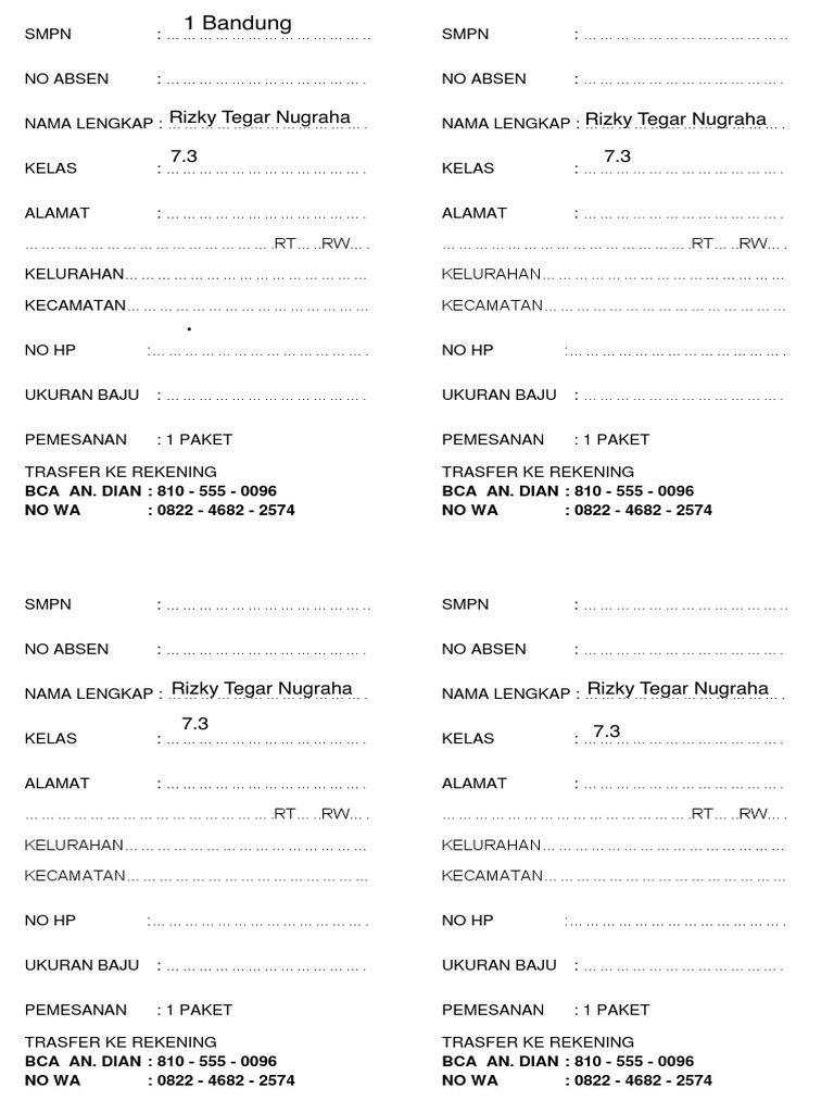 Form Pemesanan Baju SMPN | PDF | Olahraga & Rekreasi | Griya & Taman