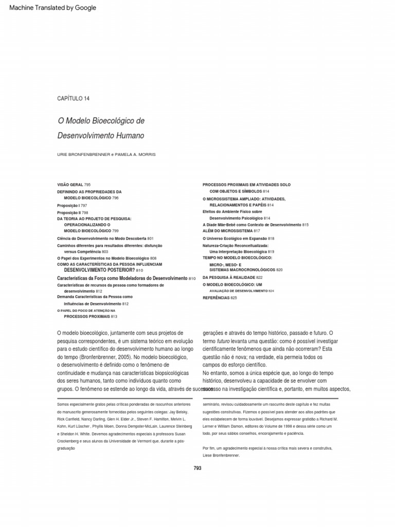 Bronfenbrenner U. and P. Morris 2006 The Bioecological Model of Human ...