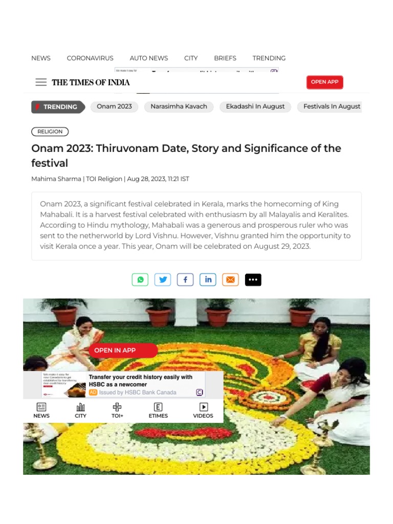 Onam 2023 - Thiruvonam Date, Story and Significance of The Festival ... Onam 2023 - Thiruvonam Date, Story and Significance of The Festival ...