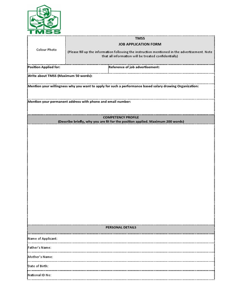TMSS Job Application Form | Download Free PDF | Email Address