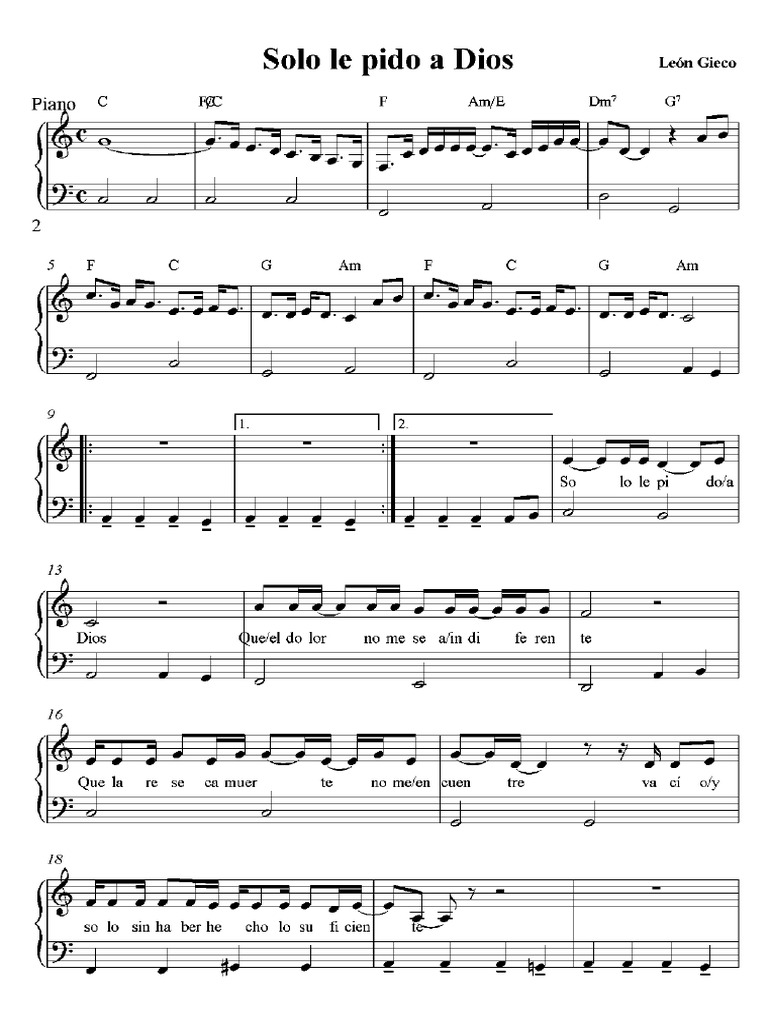 Solo Le Pido A Dios Piano | PDF