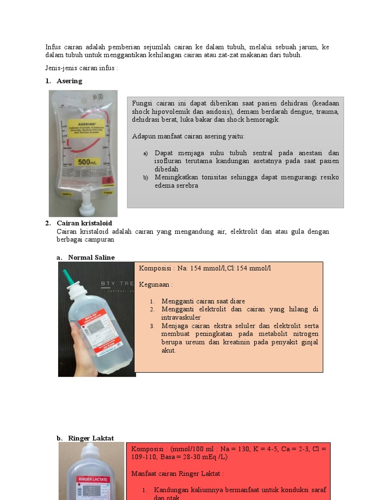 Panduan Jenis dan Manfaat Cairan Infus | PDF