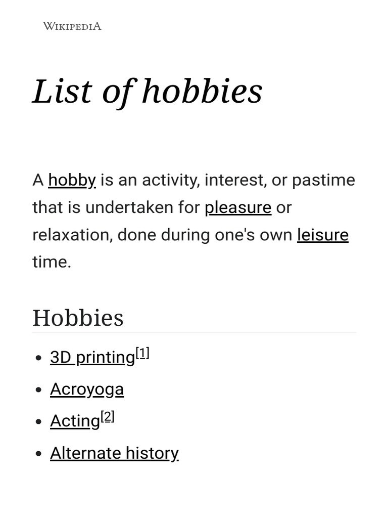 List of Hobbies - Wikipedia | PDF