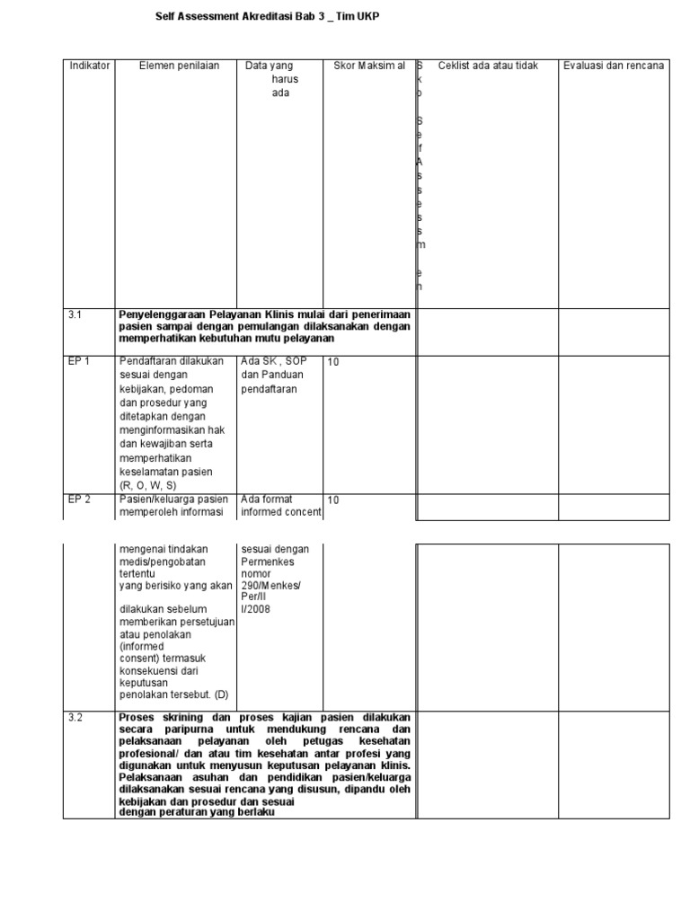 Self Assessment Akreditasi Bab 3 UKP PDF | PDF