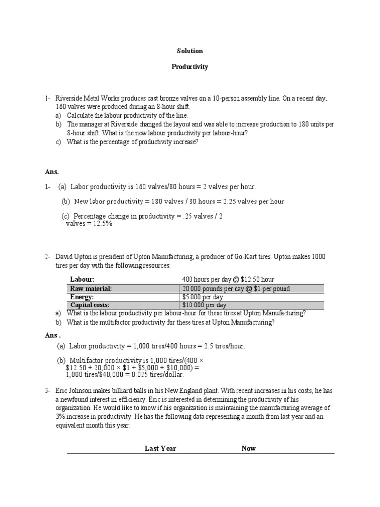 Week 1-Solutions-Productivity OPMT | PDF | Economies | Production And Manufacturing