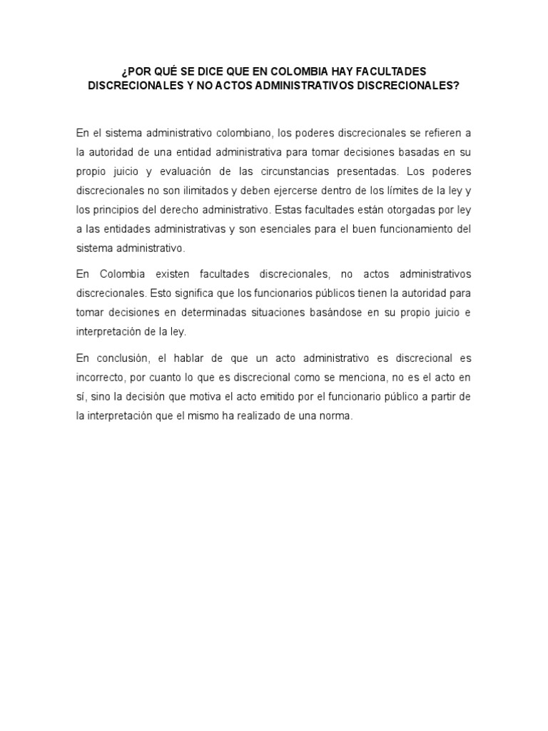 Por Qué Se Dice Que en Colombia Hay Facultades Discrecionales y No ... Por Qué Se Dice Que en Colombia Hay Facultades Discrecionales y No ...