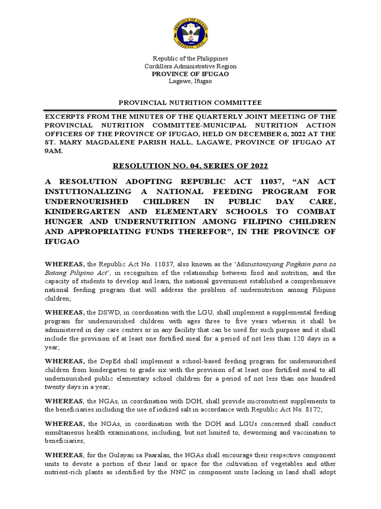 PNC Res 4. RA 11037 | PDF | Malnutrition