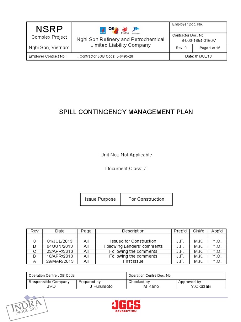 S-000-1654-0160v - 0 - 0010 Spill Contingency Management Plan | PDF ...