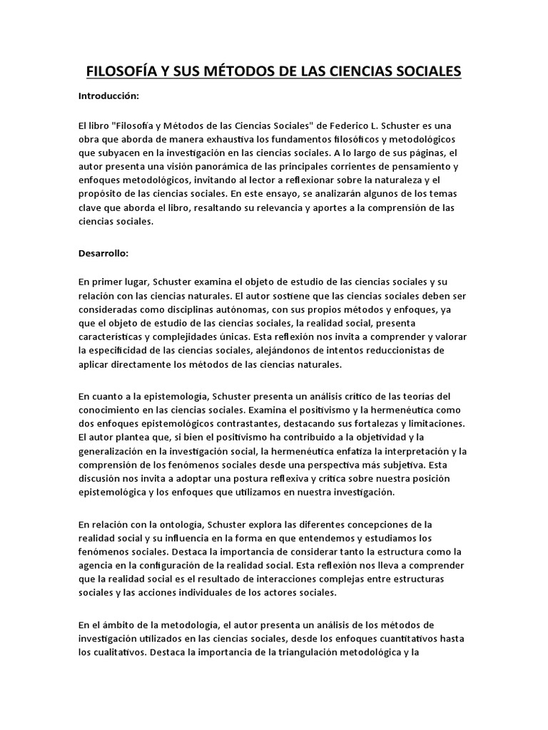 Filosofía y Sus Métodos de Las Ciencias Sociales | PDF | Ciencias ...