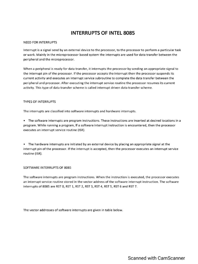 Interrupts of 8085 Microprocessor | PDF