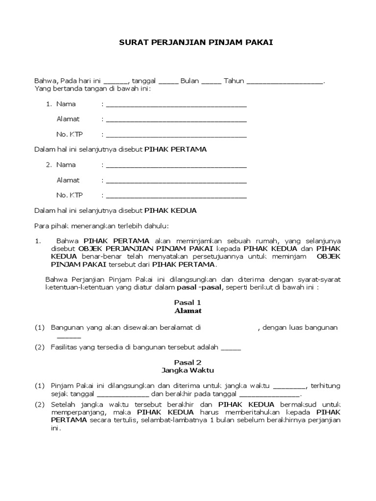 Draft Surat Perjanjian Pinjam Pakai | PDF