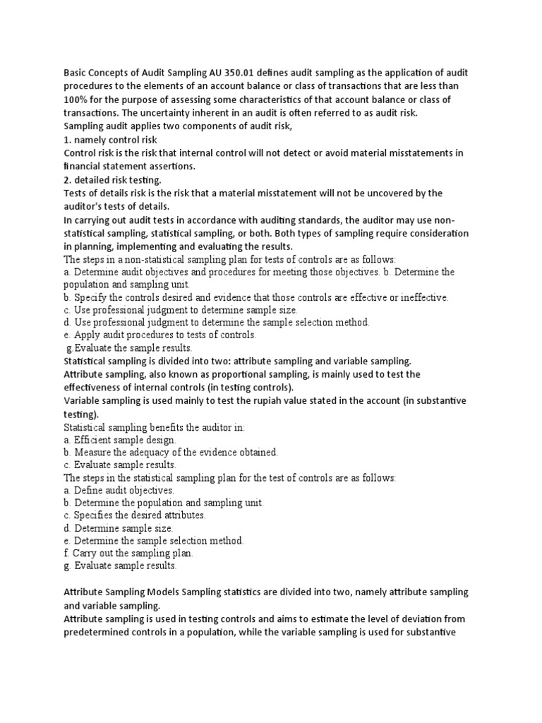 Basic Concepts of Audit Sampling AU 350 | PDF | Audit | Internal Control