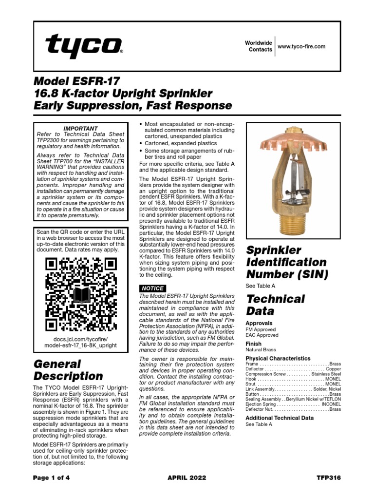 Tyco Ty7126 Esfr17 Upright-2 | PDF | Fire Sprinkler System | Building ...