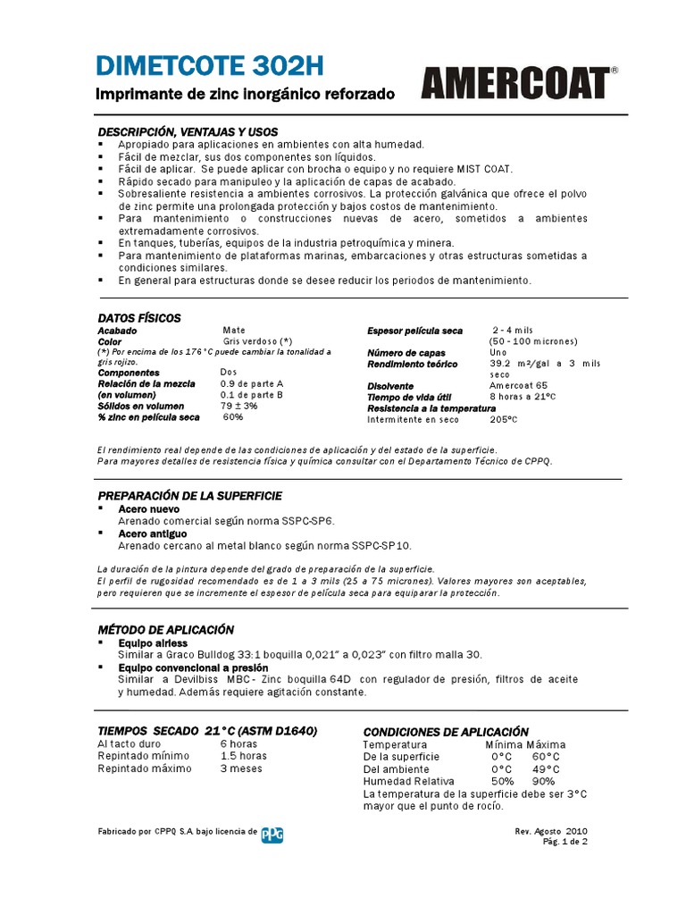 Dimetcote 302 H | PDF | Pintar | Zinc