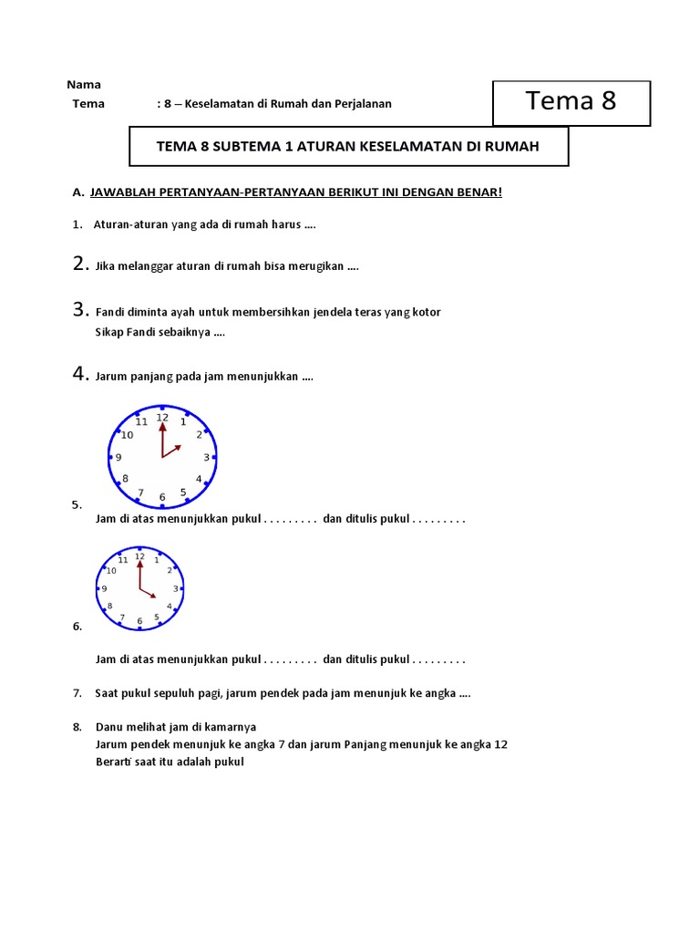 Soal Isian Singkat Tema 8 Kelas 2 SD Dan Kunci Jawaban | PDF