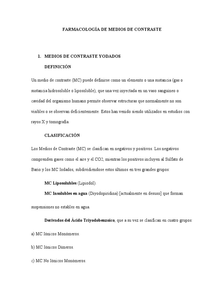 Farmacología de Medios de Contraste | PDF | Alergia | Angiografía