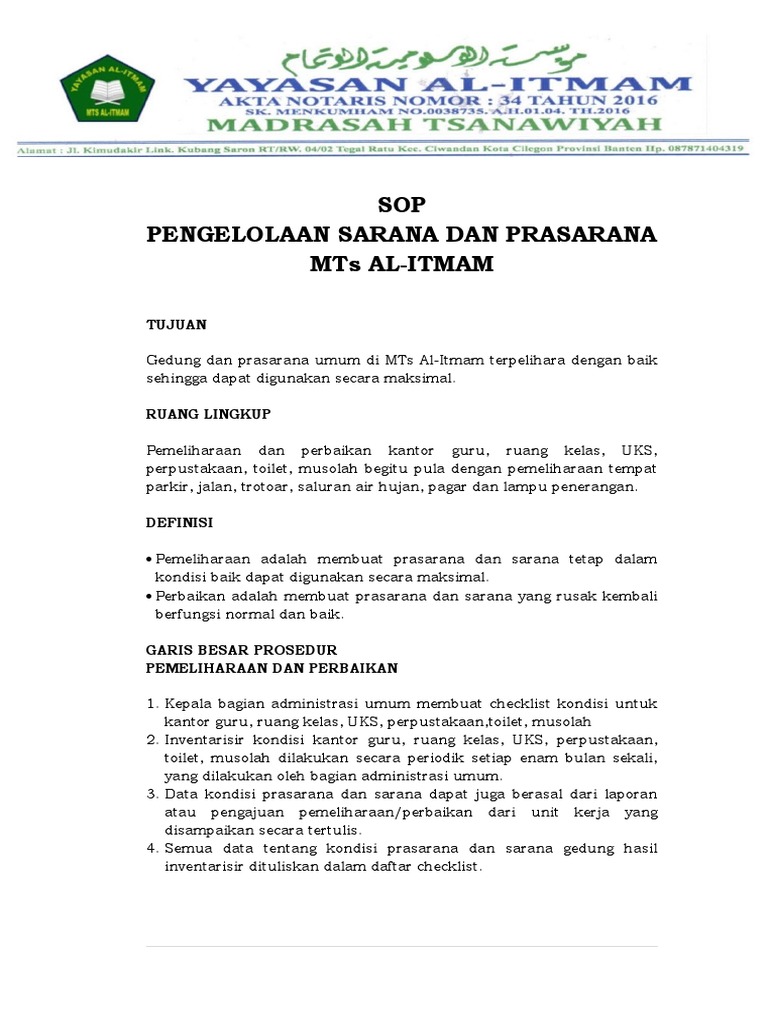 Contoh SOP Sarpras | PDF