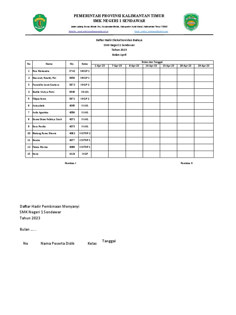 Absen Ekskul Tari | PDF