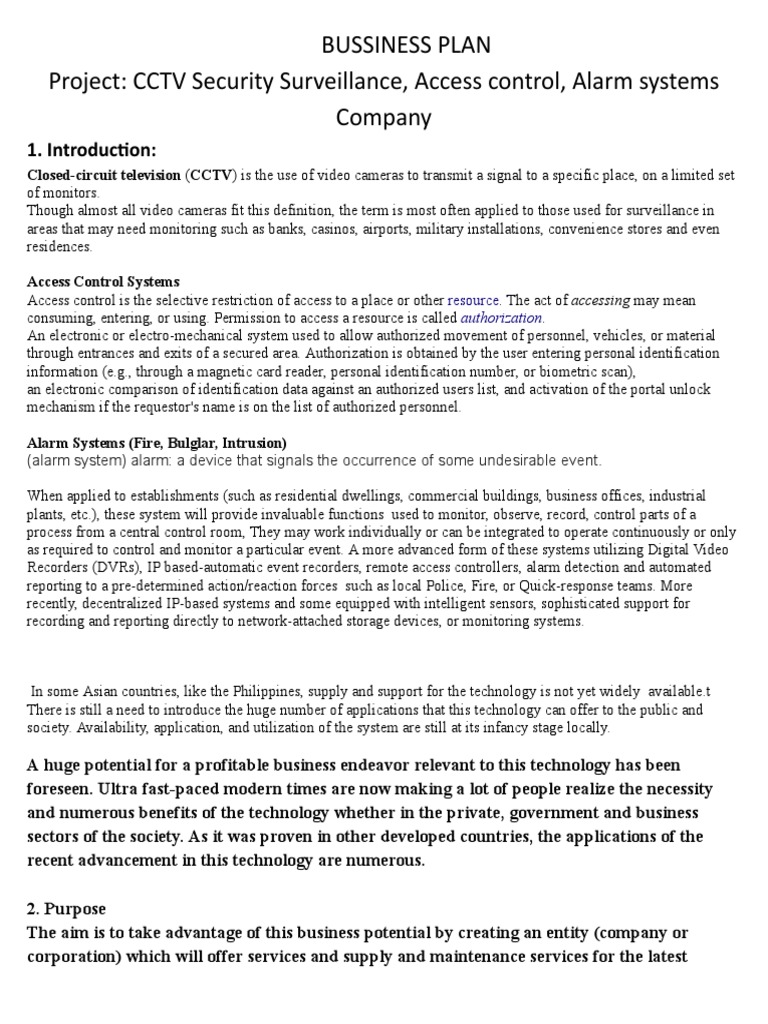 CCTV Business Plan Overview | PDF | Closed Circuit Television | Access ...