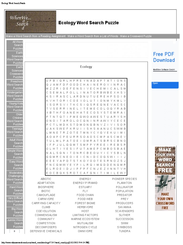 Ecology Word Search Puzzle | PDF | Word Search | Ecosystem