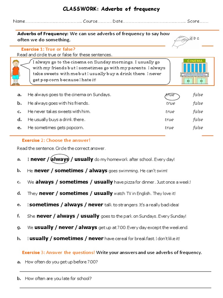 ClassWork Adverbs of Frequency | PDF