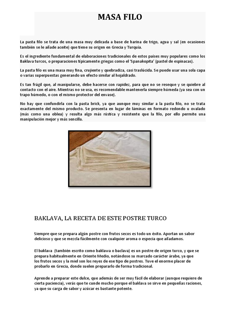 Origen y uso de la masa filo | PDF | Postres | Cocina