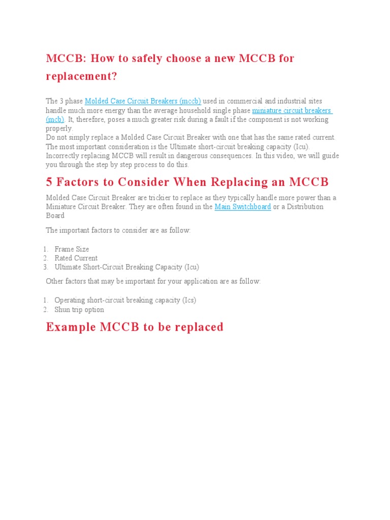 MCCB | PDF | Relay | Electrical Engineering