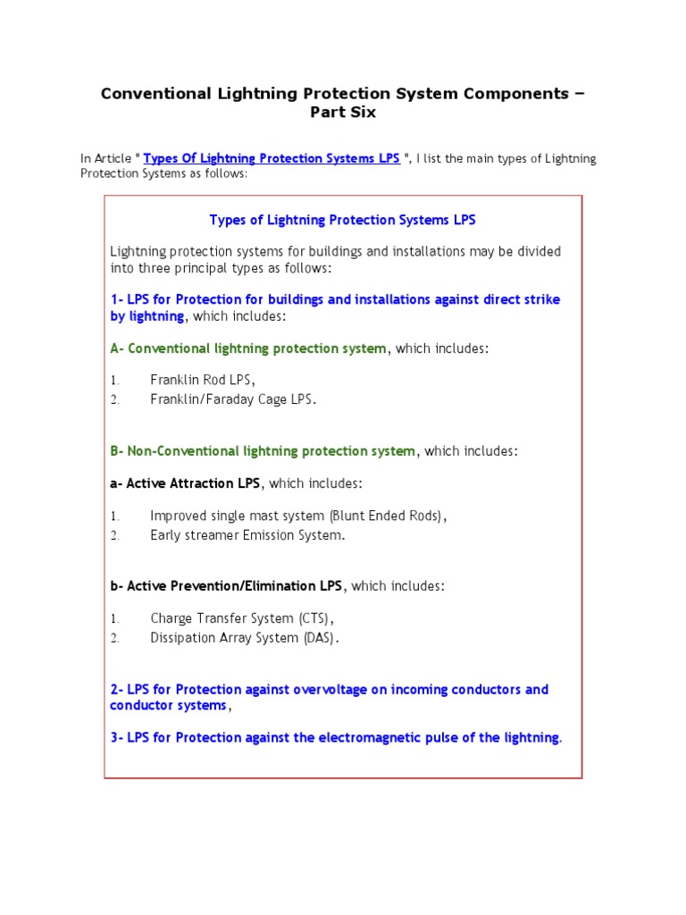 Conventional Lightning Protection System Components | PDF | Electric Arc | Risk