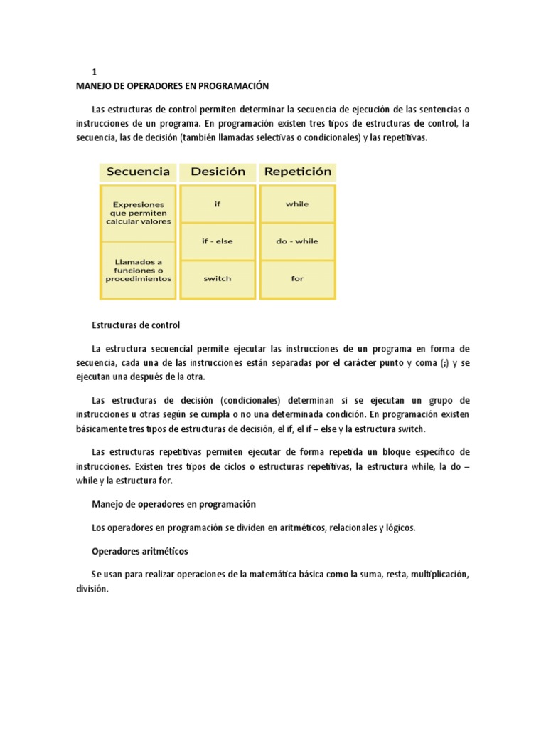 Operadores + Estructura de Control | PDF | Flujo de control | Algoritmos