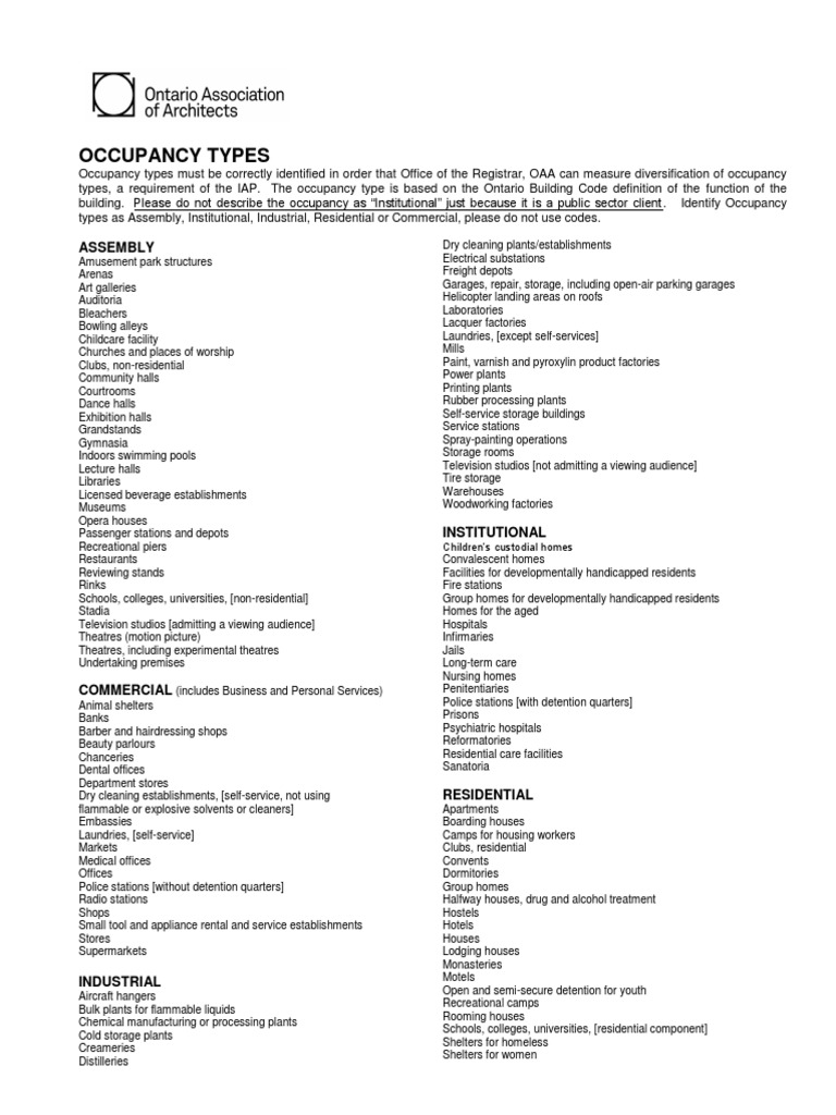 Guide To Occupancies | PDF