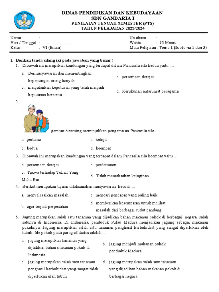 Soal Uts Tematik Kelas 6 Tema 1.1 Dan 1.2 | PDF