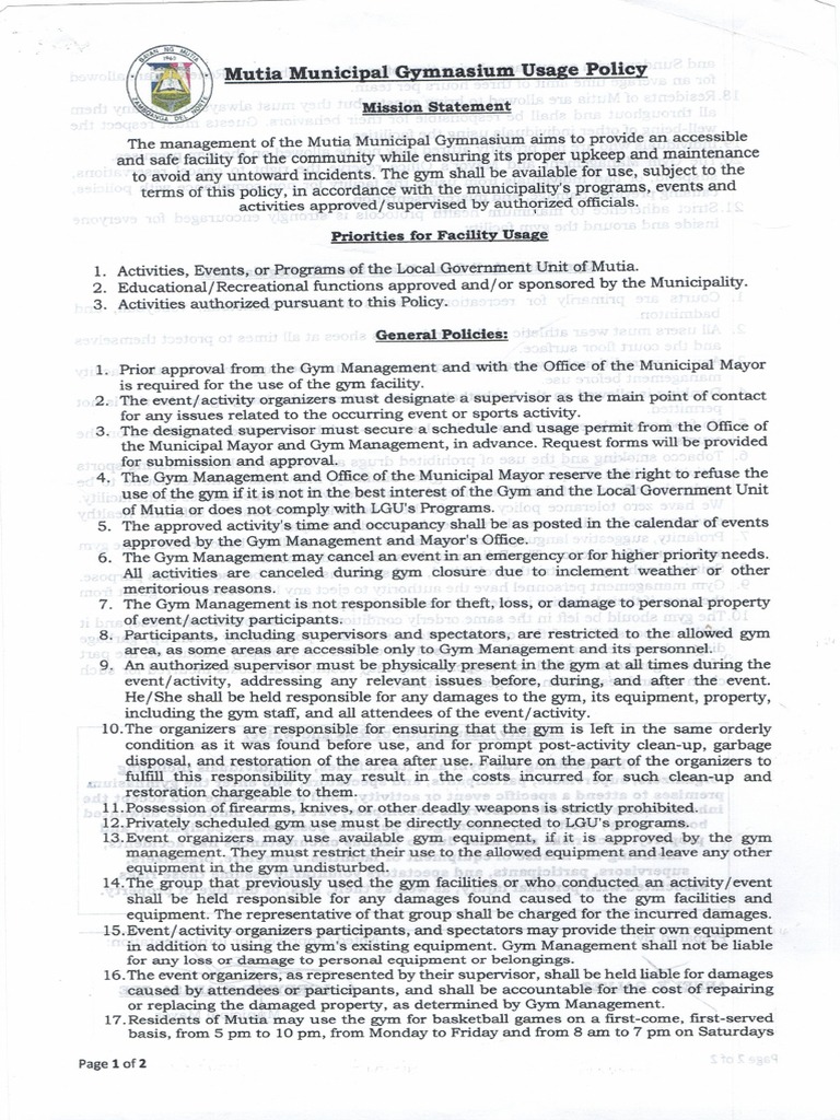 Gym Usage Policy | PDF