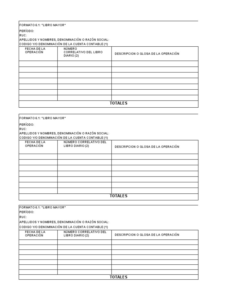 Formato 6.1: Libro Mayor Contable | PDF | Contabilidad | Dinero