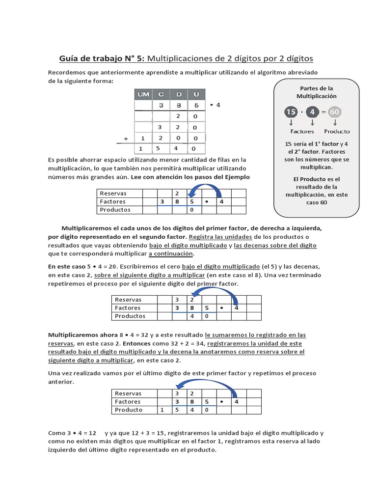 Multiplicaciones de 2 Dígitos para Niños | PDF | Multiplicación ...