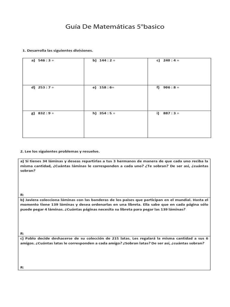 Guía de Matemáticas 5 - Basico | PDF