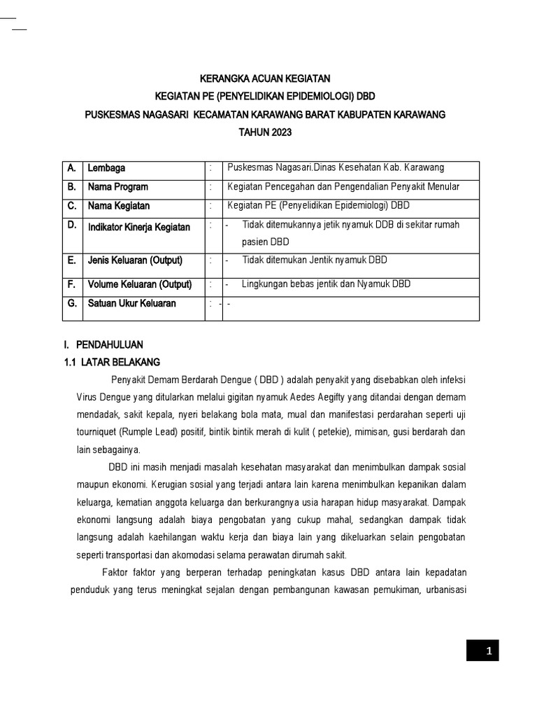 Kerangka Acuan Kegiatan Pe DBD | PDF | Sains & Matematika