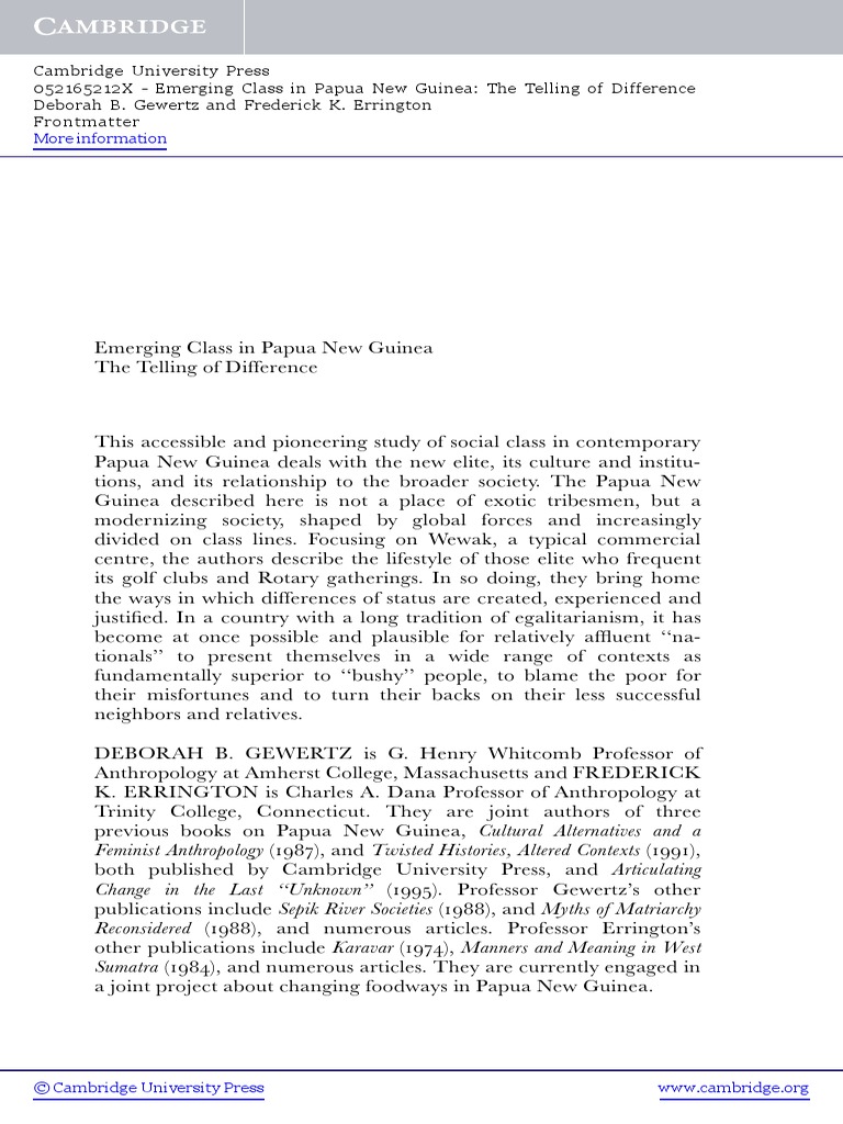 Emerging Class in PNG - 9780521652124 - FRONTMATTER | PDF | Publishing