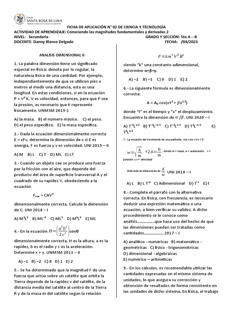 Analisis Dimensional Ii | PDF | Masa | Fuerza