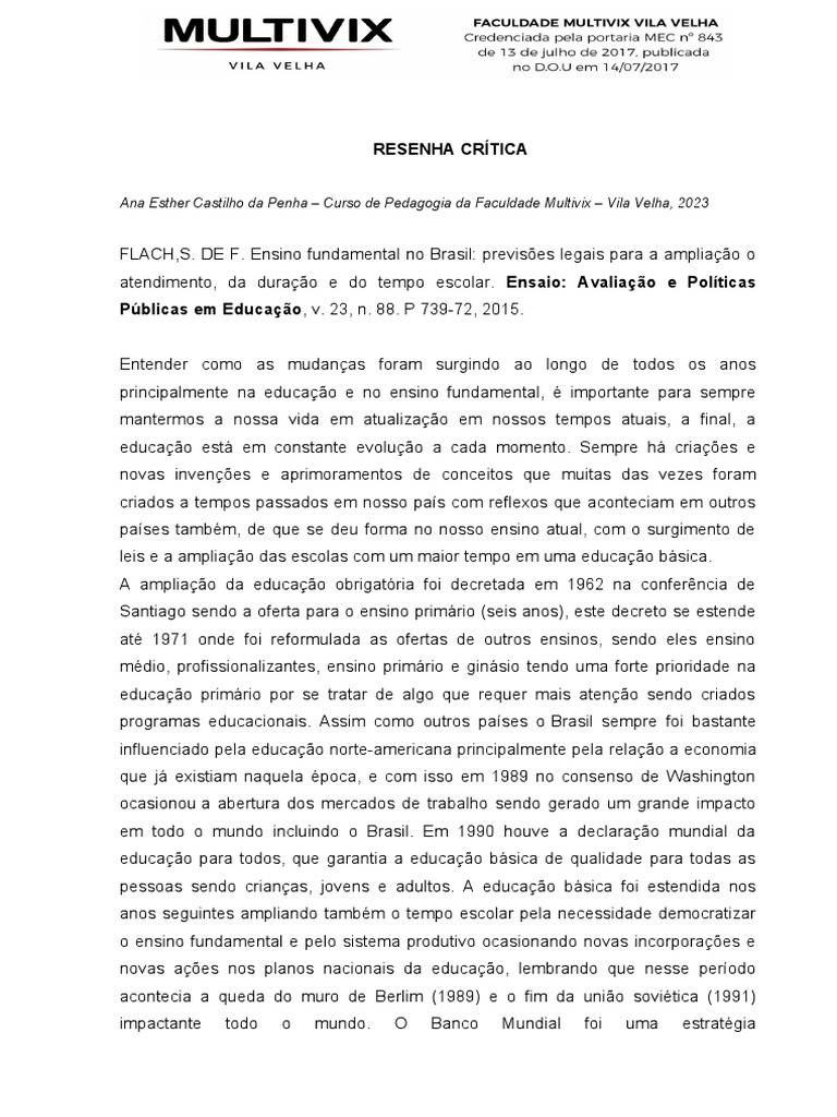 Modelo de Resenha Crítica | Download grátis PDF | Pré-escola