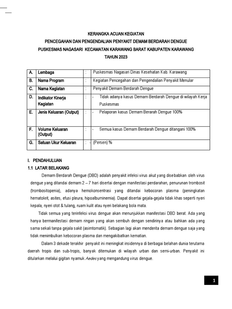 Kerangka Acuan Kegiatan DBD | PDF