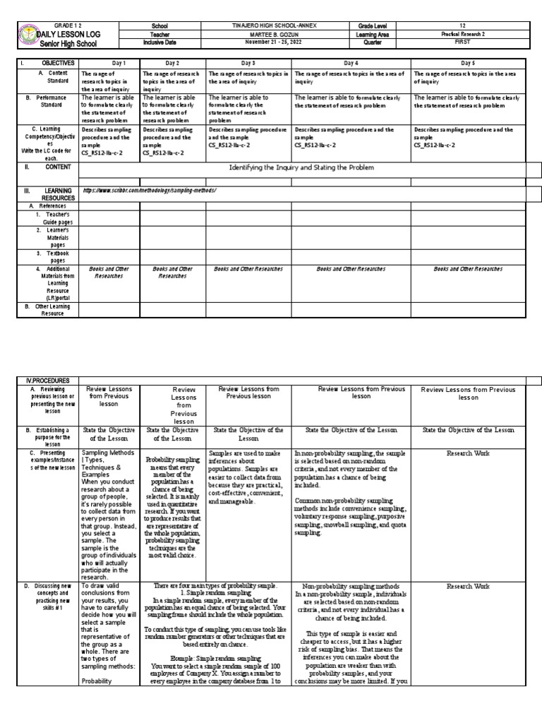 PR2 DLL Week November 21MARTEE | PDF | Sampling (Statistics) | Randomness