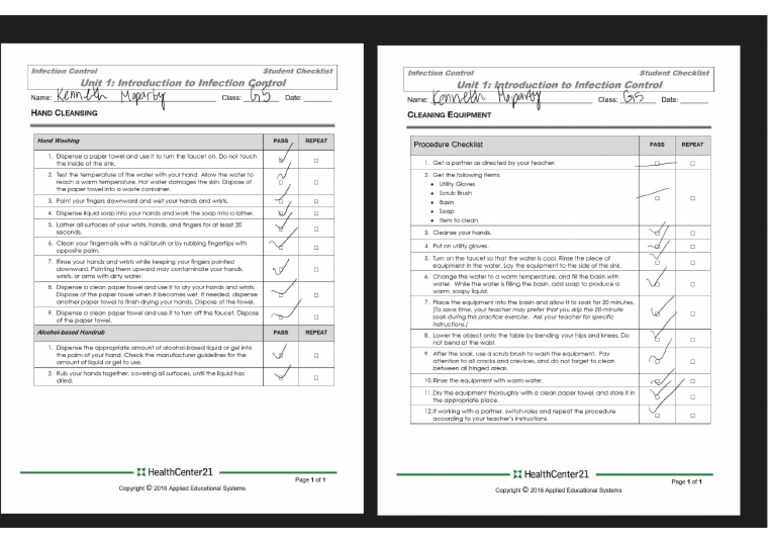 Infection Control Checklist Worksheet | PDF