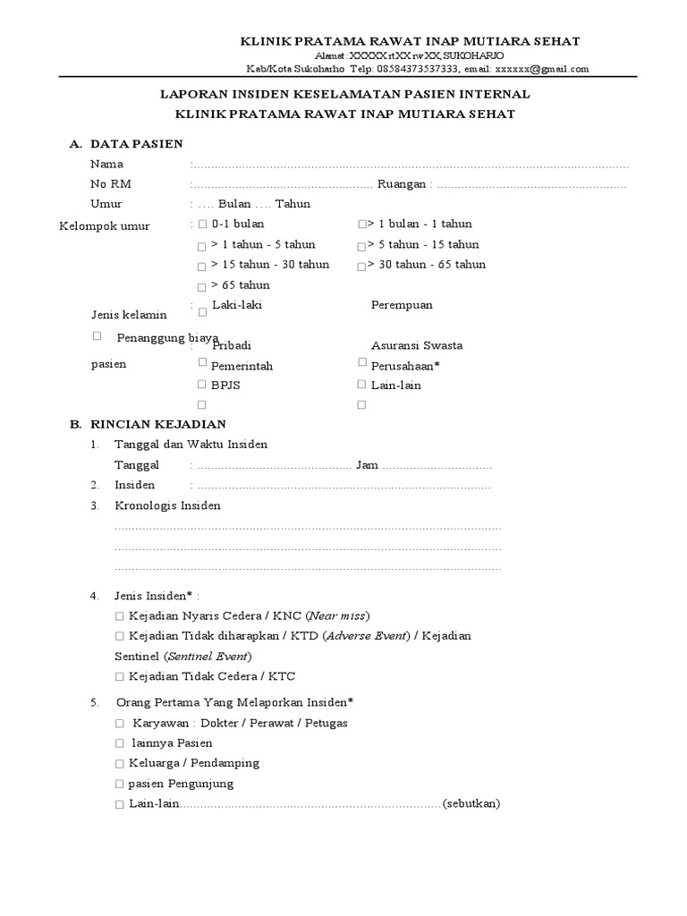 Formulir Laporan Ikp Internal Mutseh | PDF