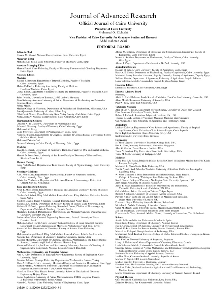 Advanced Research Journal Editorial Board | PDF | Egypt | Health Care