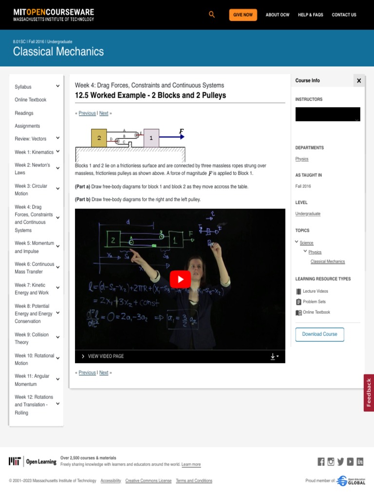 12.5 Worked Example - 2 Blocks and 2 Pulleys Classical Mechanics ...