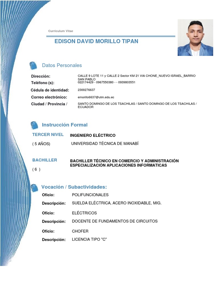 Hoja de Vida - Morillo Tipan Edison David - 13 - Enero - 2023 | PDF | Científico | Universidad