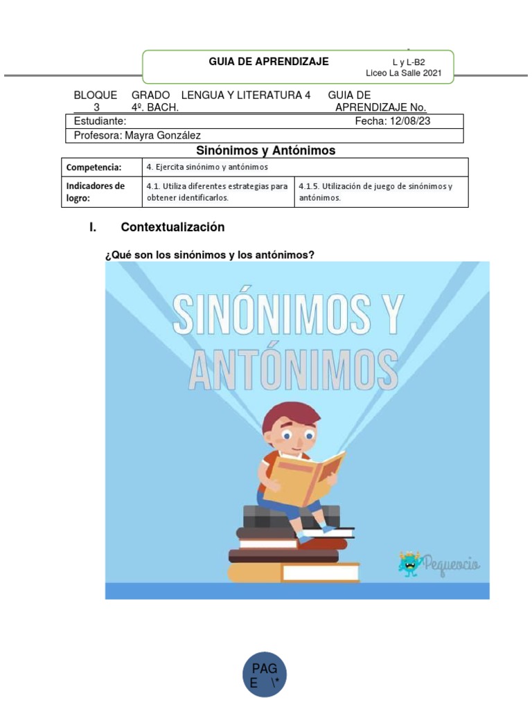 Sinonimos-Antónimos-guía de Aprend-Leng | PDF | Lingüística ...
