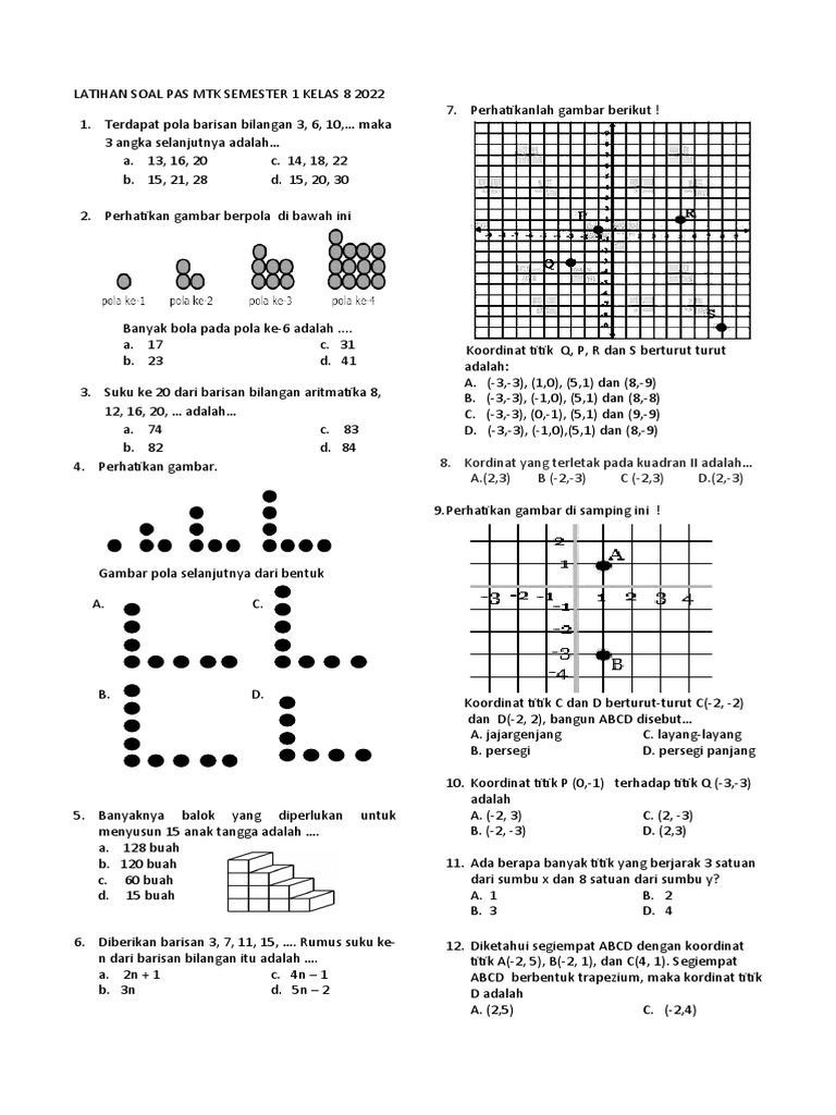 Latihan Soal Pas MTK Semester Ganjil Kelas 8 2022 | PDF
