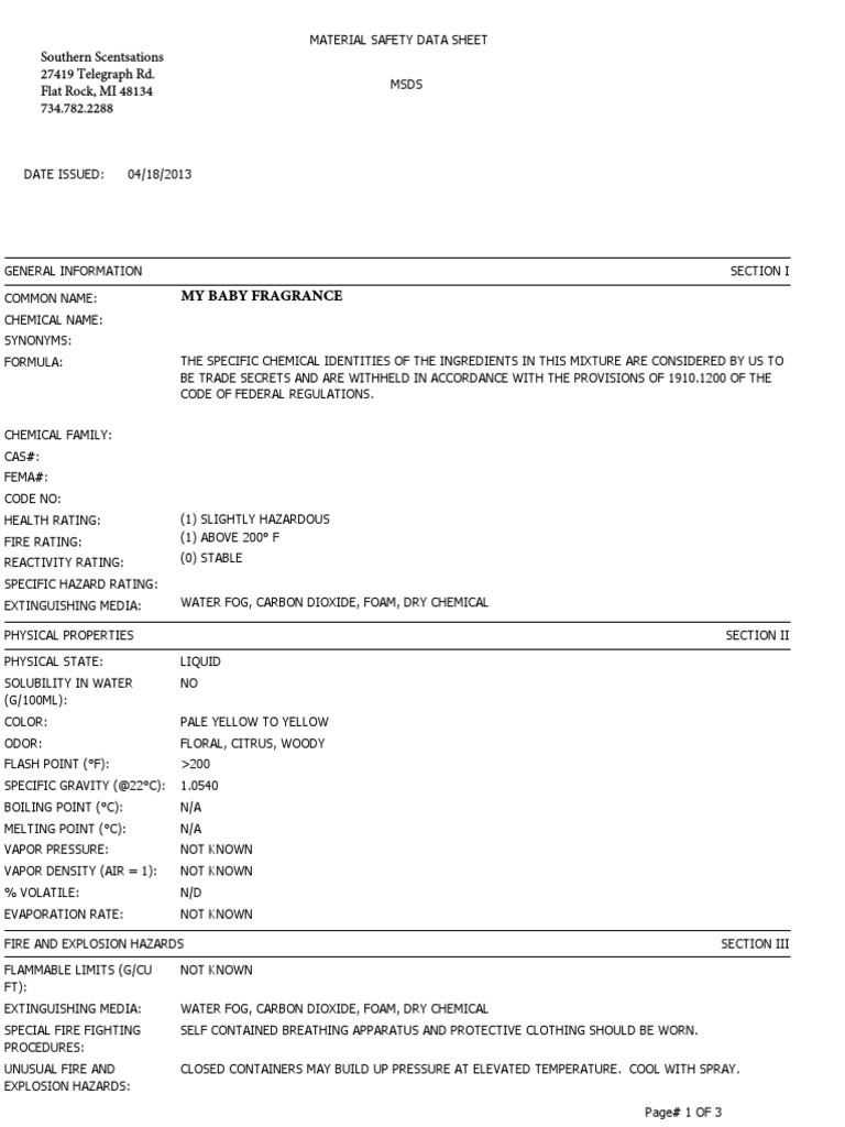 Parfum Bayi MSDS | PDF | Combustion | Water