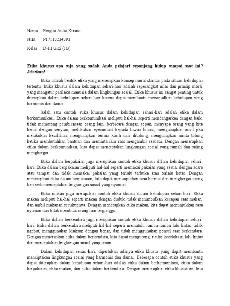 Contoh Etika Khusus Sehari-hari | PDF